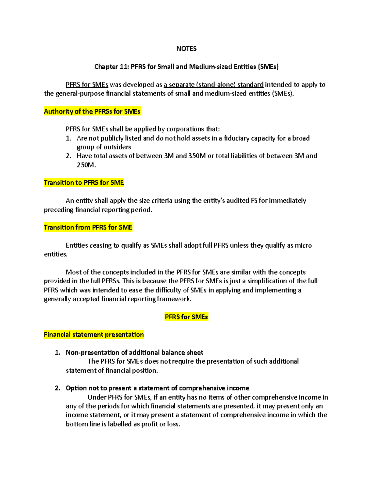 Chapter 11 - PFRS for SMEs: Key Notes & Financial Reporting Insights ...