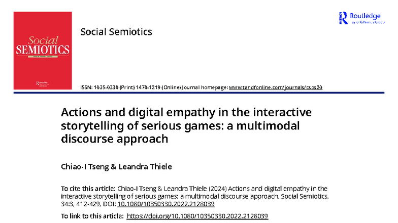 Multimodal Discourse Analysis of Digital Empathy in Serious Games - Studocu
