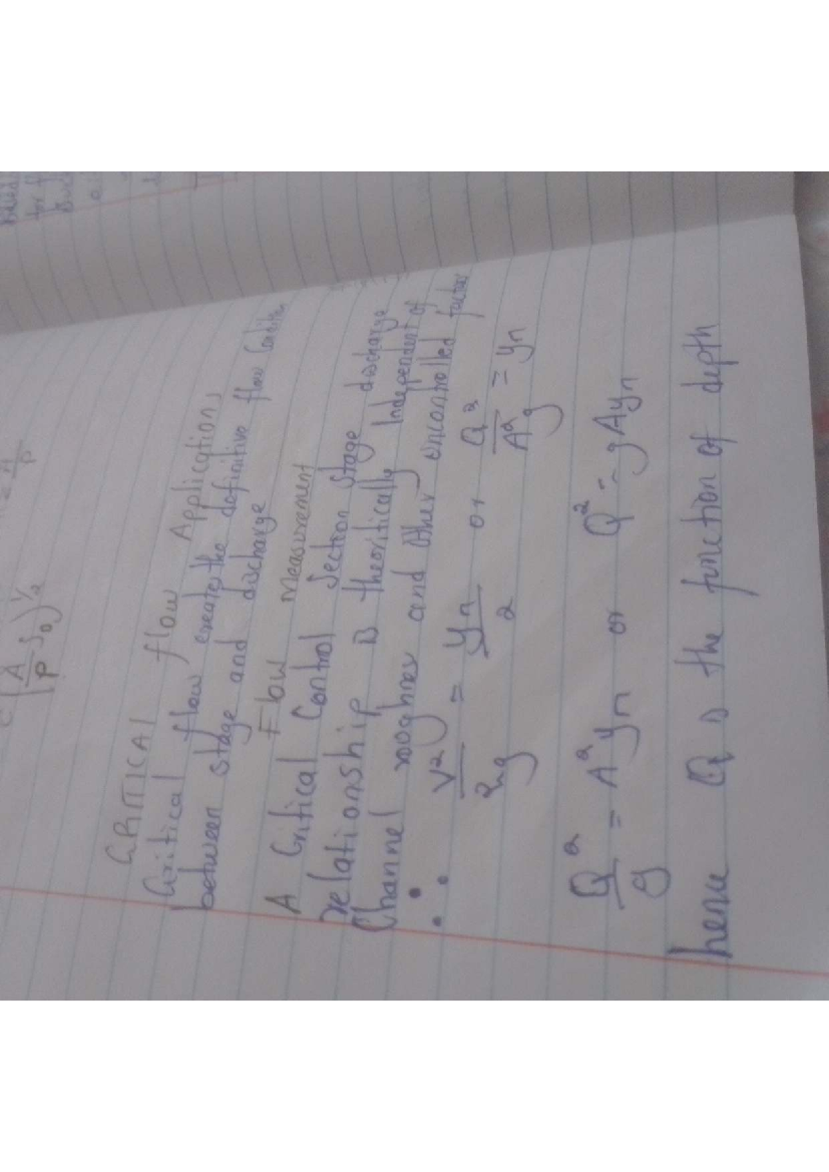 Hydraulics of Sections and Water Flow: Critical Flow Applications - Studocu