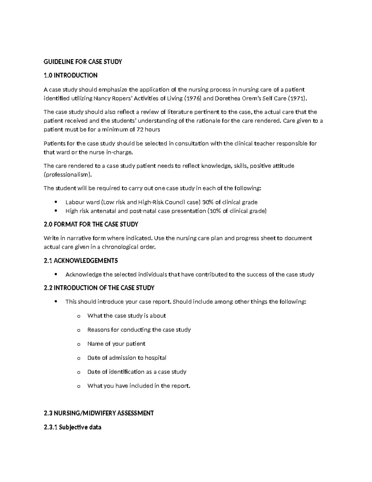 NURS 101: Guidelines for Case Study - Nursing Process Application - Studocu