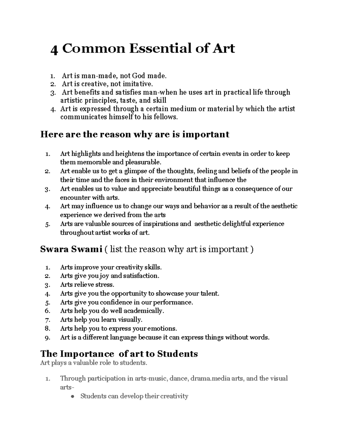 4 Essentials & Importance of Art: A Comprehensive Overview - Studocu