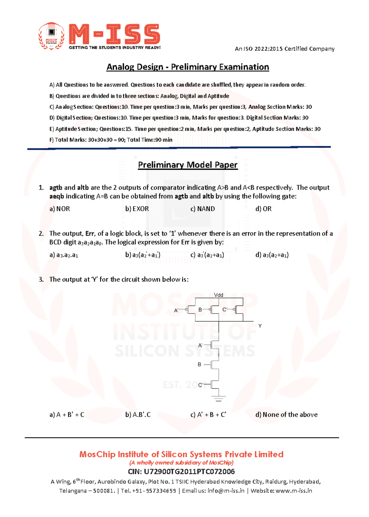 Analog Design Preliminary Exam Model Paper M-ISS - Studocu