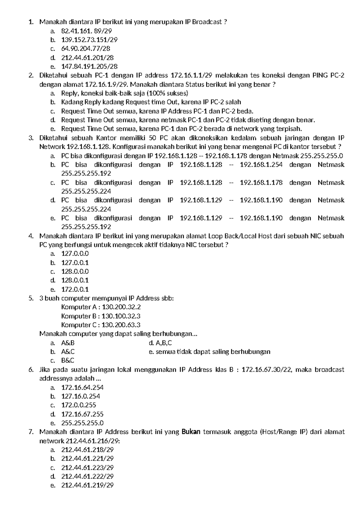414033564 SOAL Ujian IP Address & Subnetting: Kumpulan Soal dan Jawaban ...