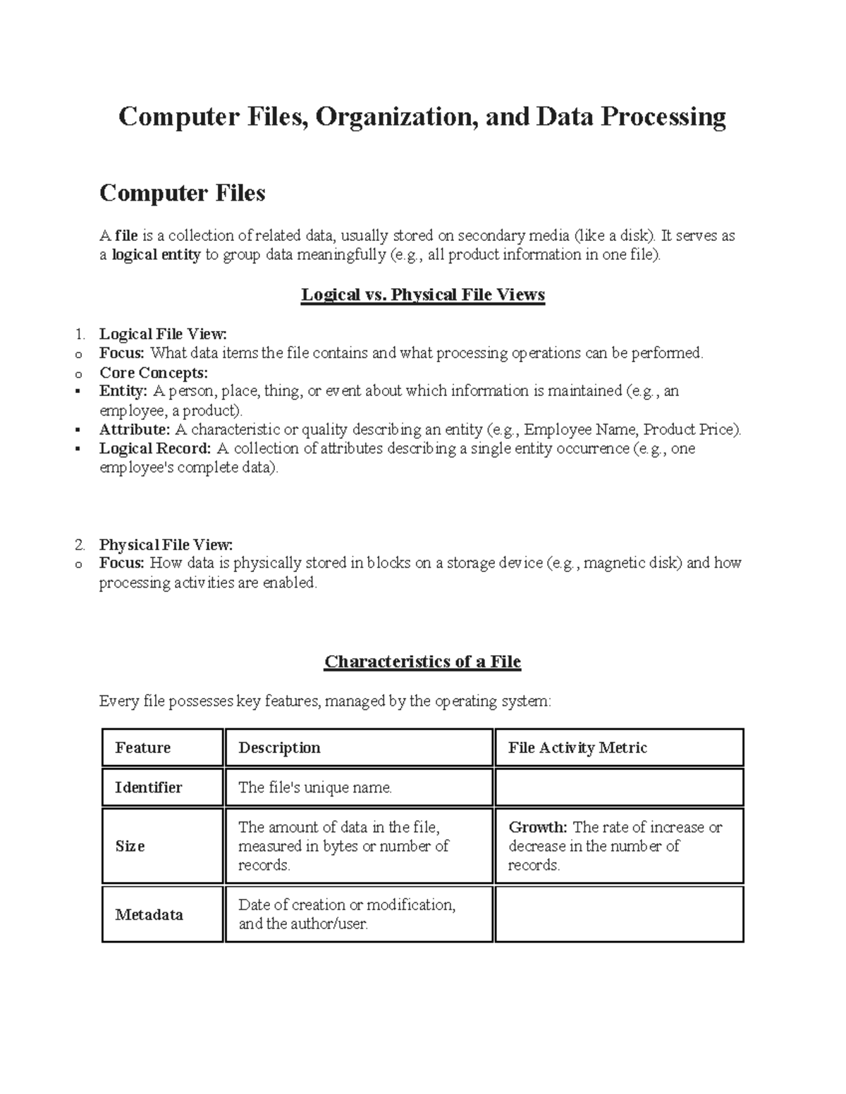 Chapter 6: Computer Files & Data Processing in BTech Construction - Studocu