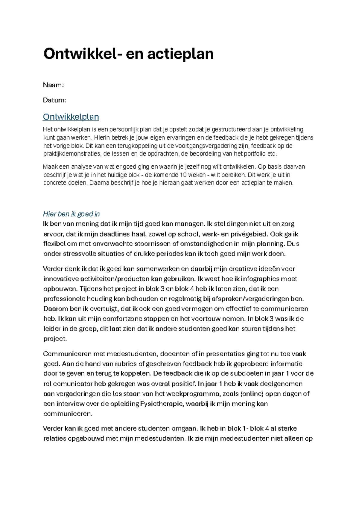 Kopie van Ontwikkelplan voor Persoonlijke Ontwikkeling in Jaar 2 ...