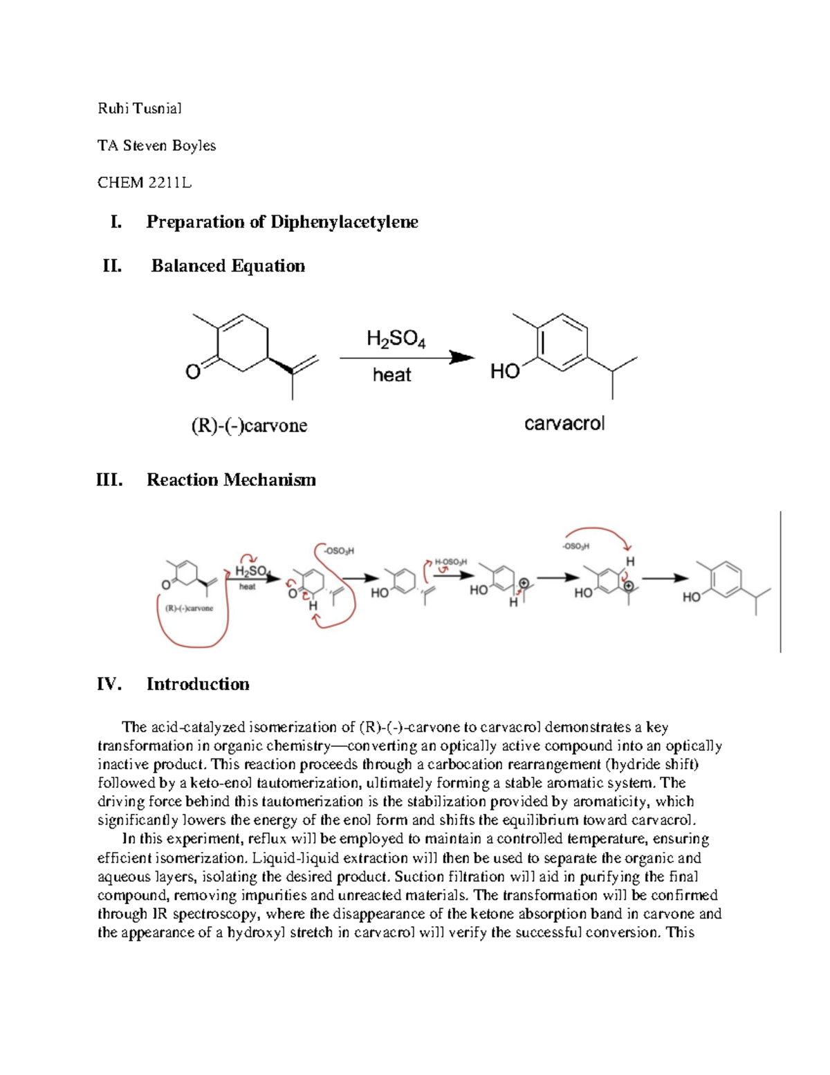 Experiment 1 Lab - Ruhi Tusnial TA Steven Boyles CHEM 2211L I ...