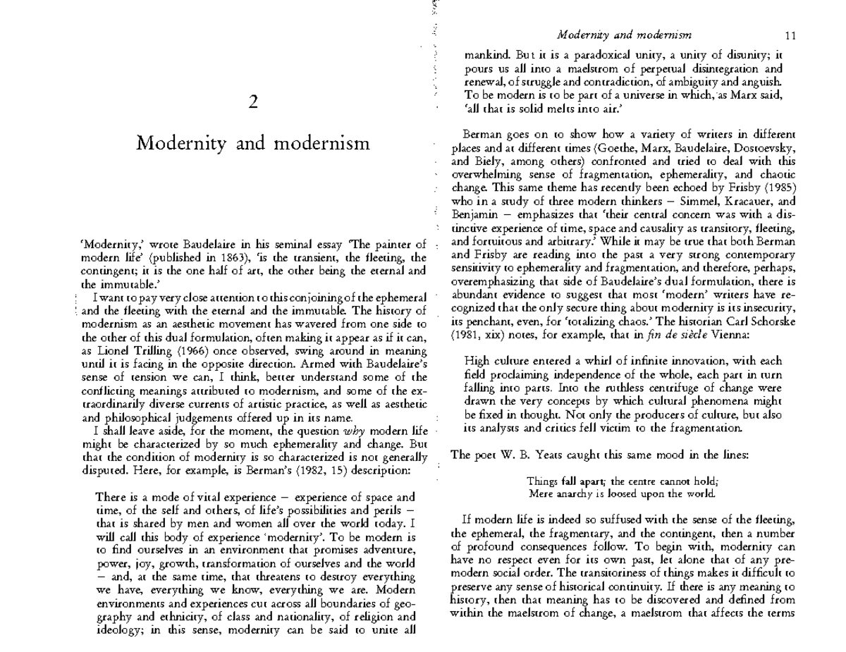 Exploring Modernity and Modernism: From Fragmentation to Eternity - Studocu