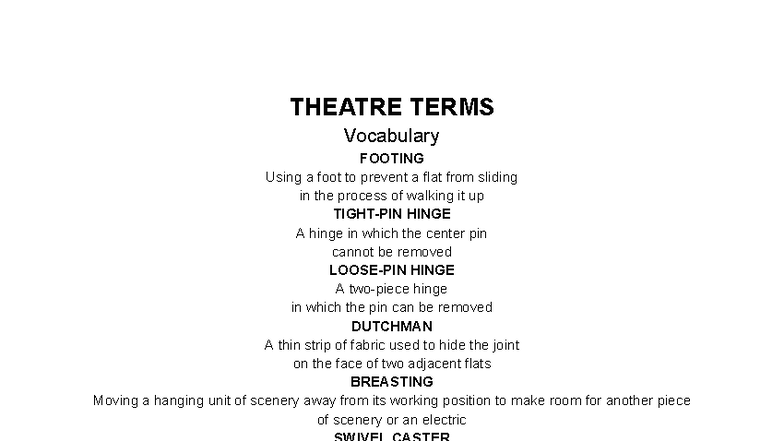 THEA 101: Theatre Terms Vocabulary Notes - Studocu