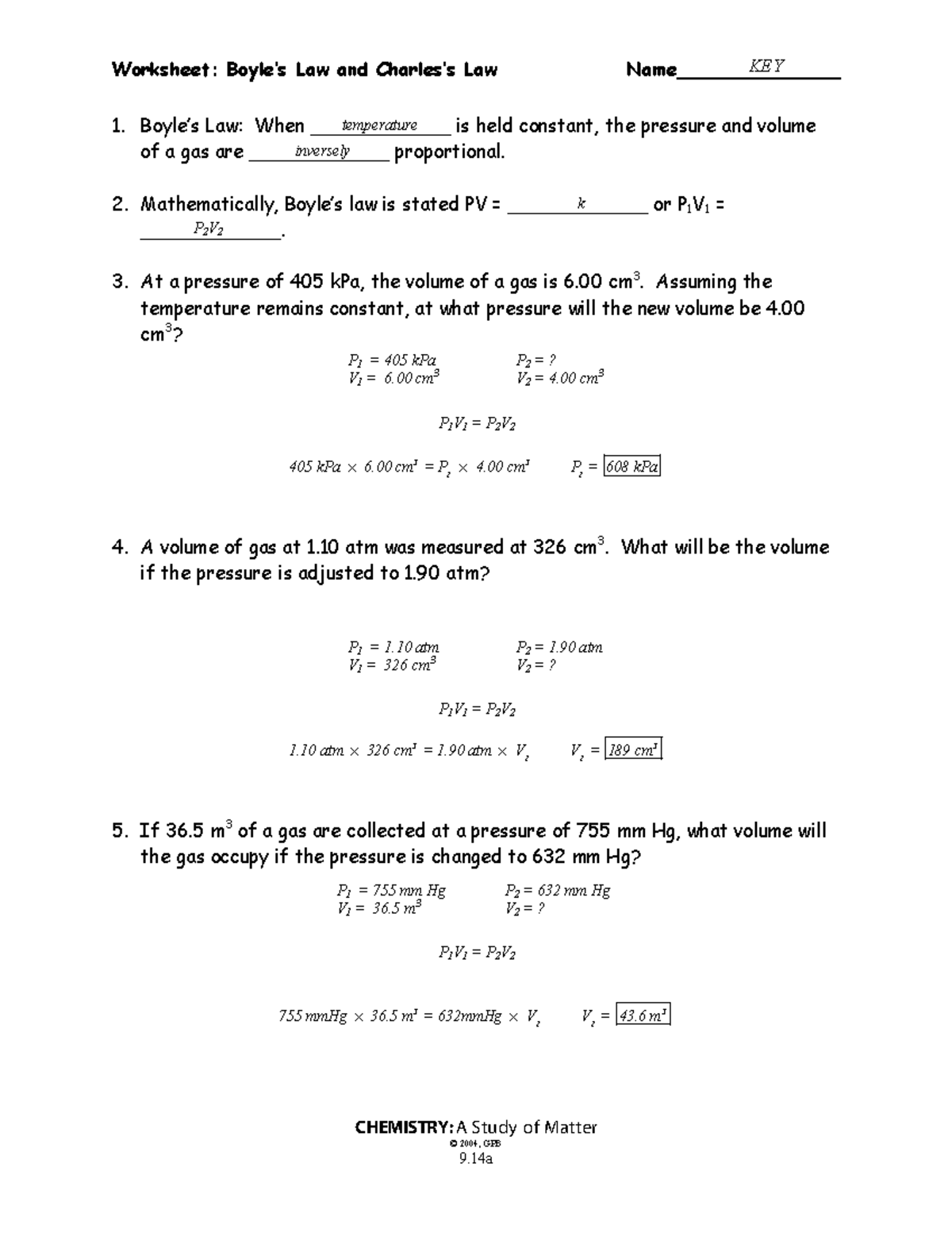 9-14a,b Boyle’s Law & Charles’s Law Worksheet Key - Studocu
