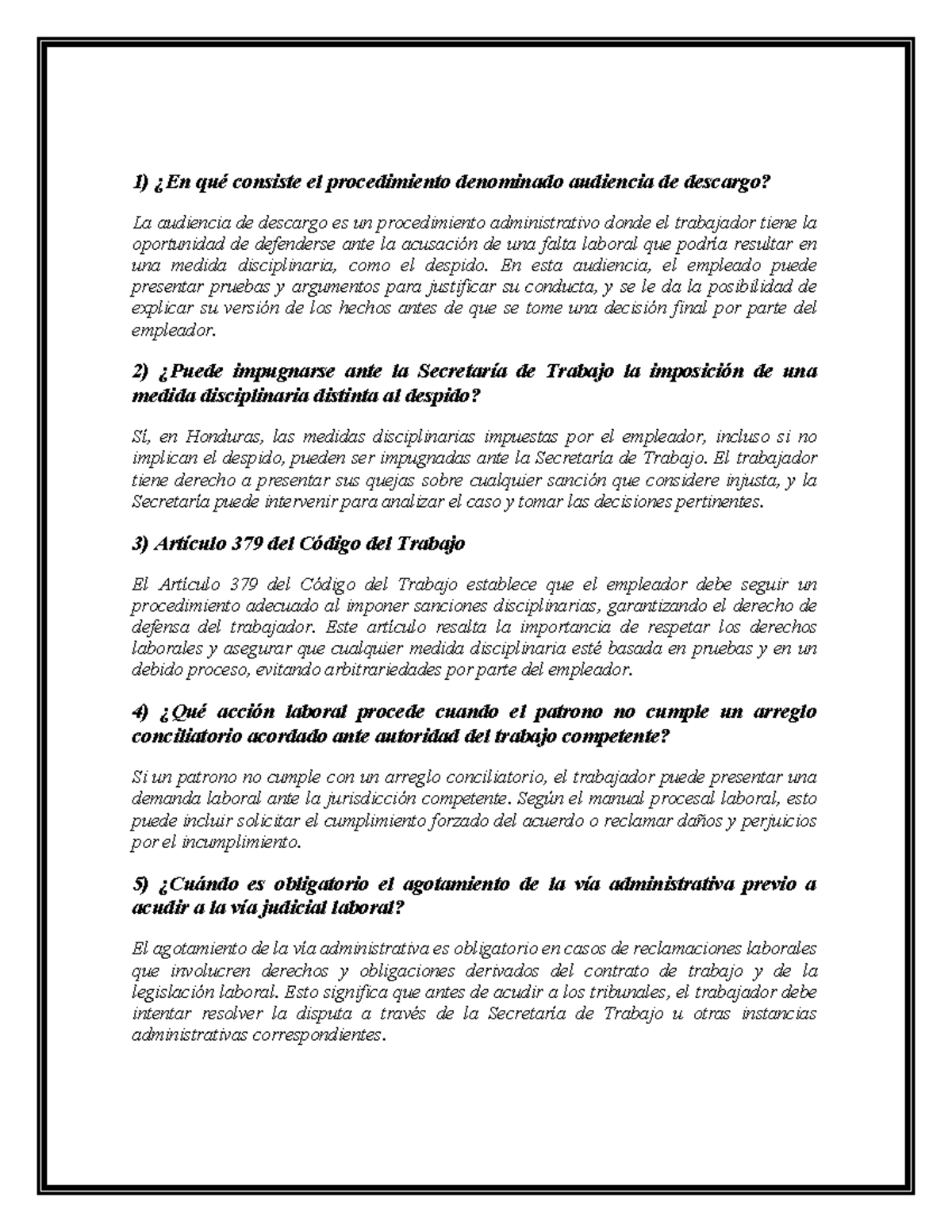 Derecho Laboral - Preguntas y Respuestas Clave (Módulos) - Studocu