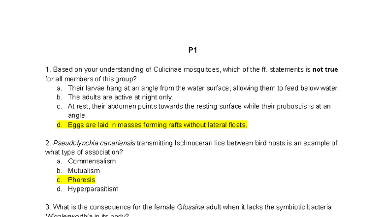 Entomology Exam Review: P1 & P3 Study Guide for DVM - Studocu