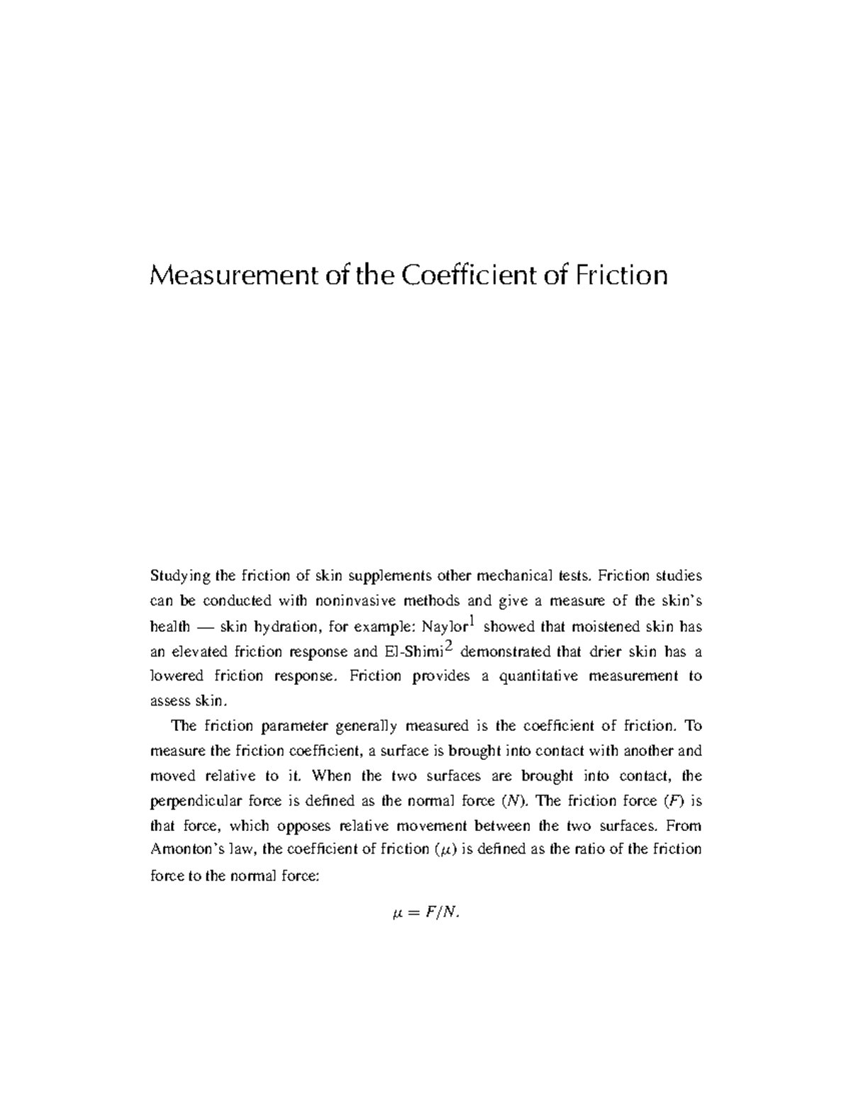 Measurement of the Coefficient of Friction in Skin Studies - Studocu