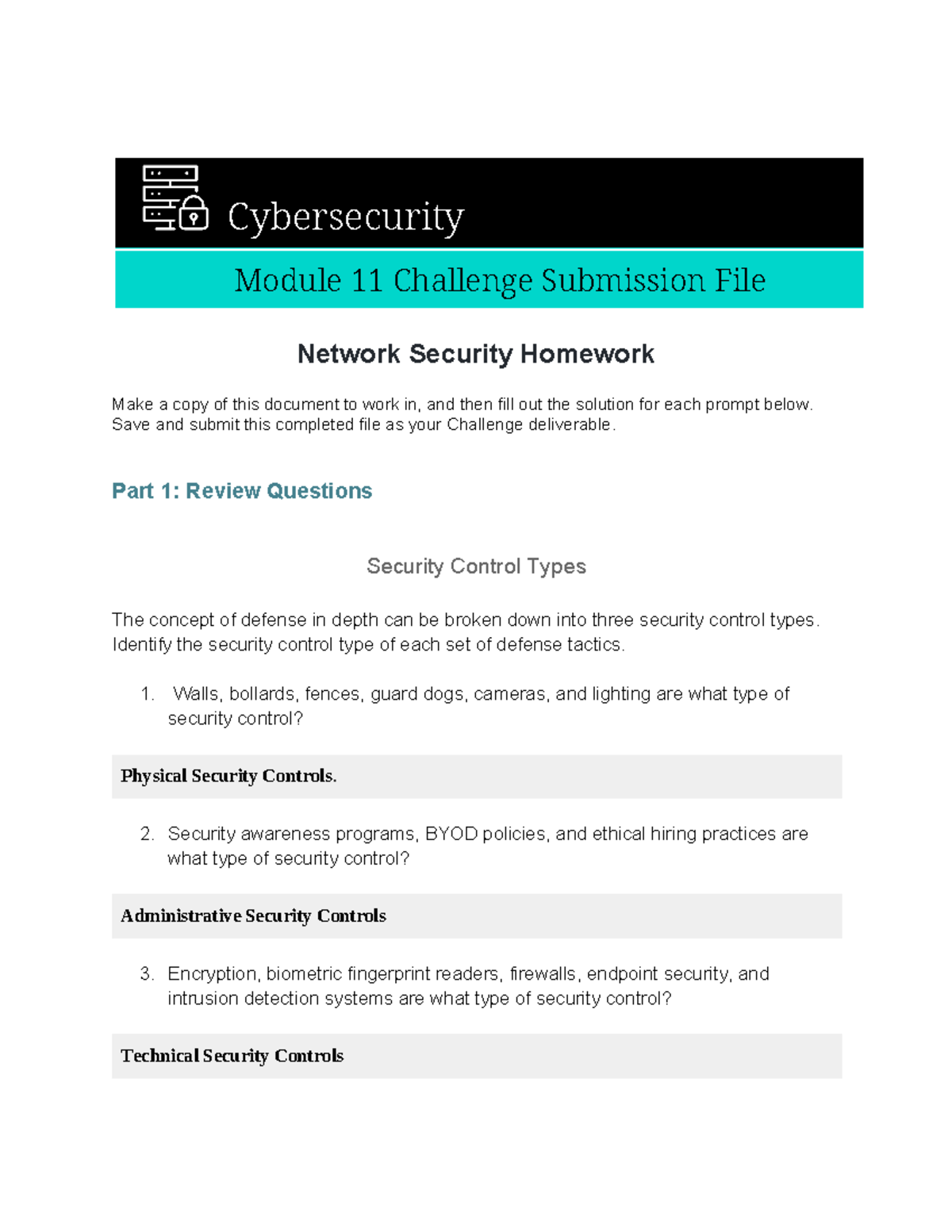 Module 11 - Cybersecurity Homework: Network Security Challenge - Studocu
