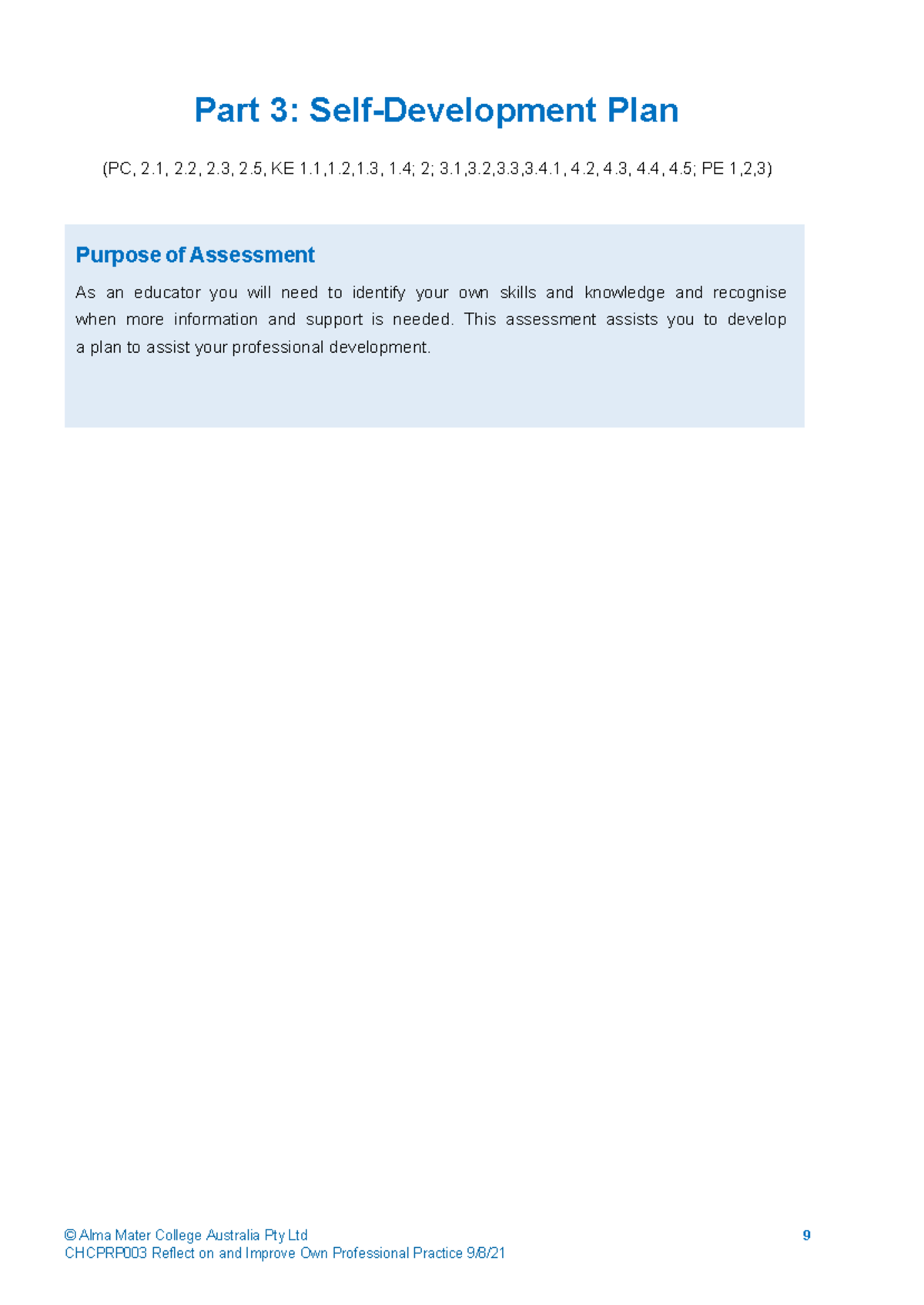 Self-Development Plan (CHCPRP003) for Professional Growth - Studocu