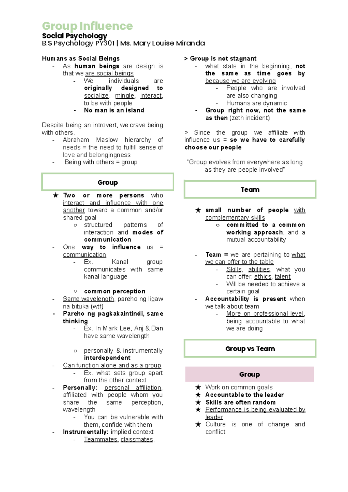 PY301: Group Influence in Social Psychology - Lecture Notes - Studocu