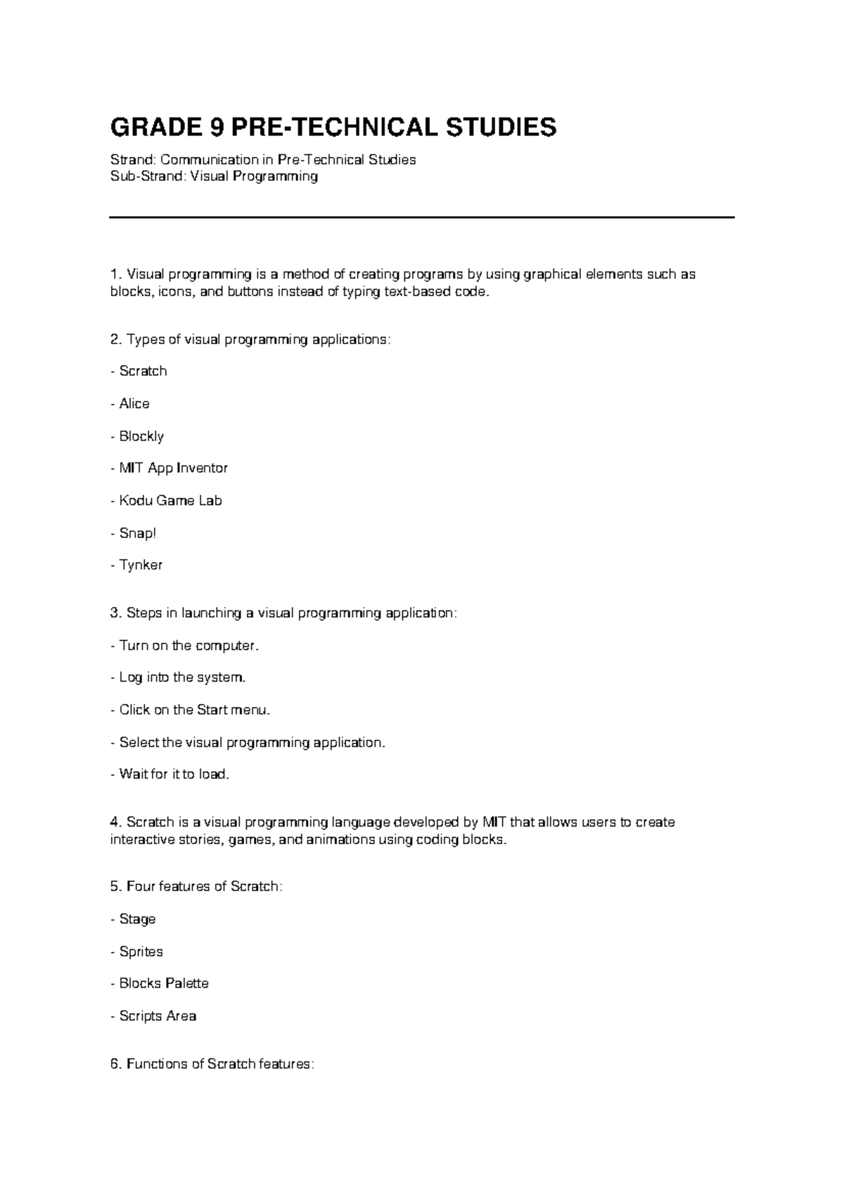 Grade 9 Pre-Tech Studies: Visual Programming Overview and Applications ...