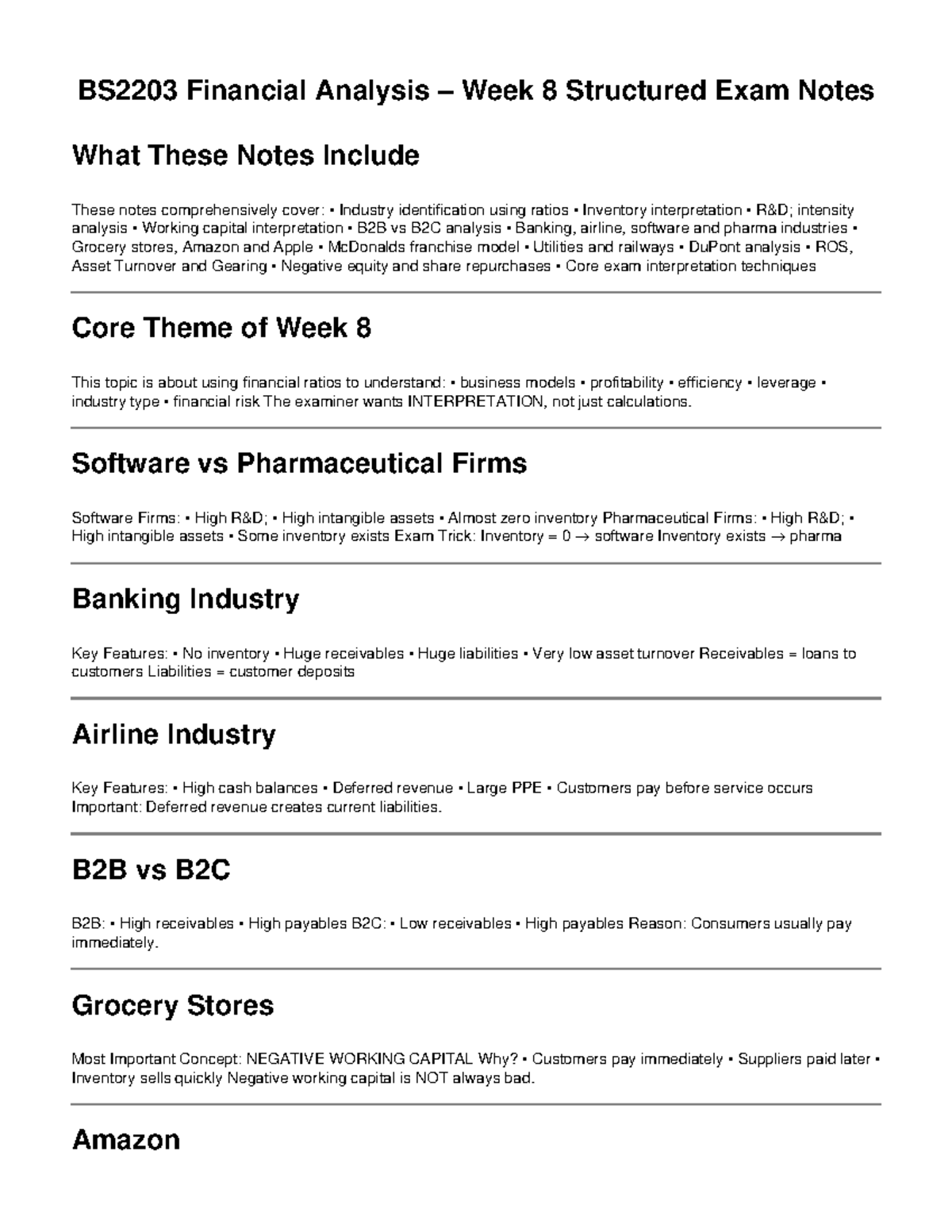 BS2203 Financial Analysis Week 8 Exam Notes: Key Concepts & Techniques ...