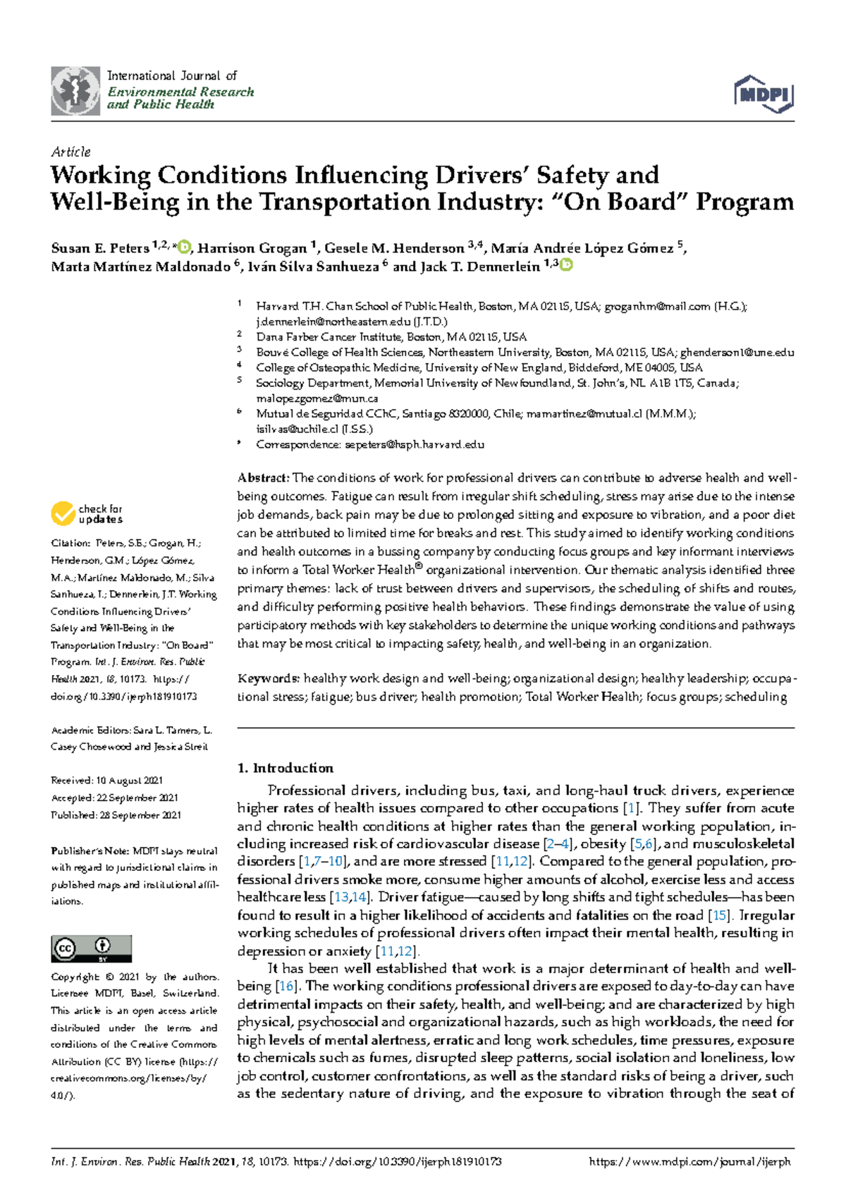 Working Conditions Impacting Safety and Health in Transportation ...