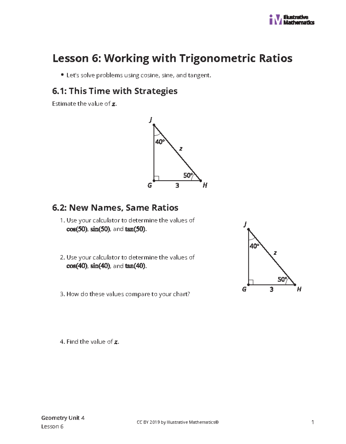 Lesson 6: Working with Trigonometric Ratios in Geometry - Studocu