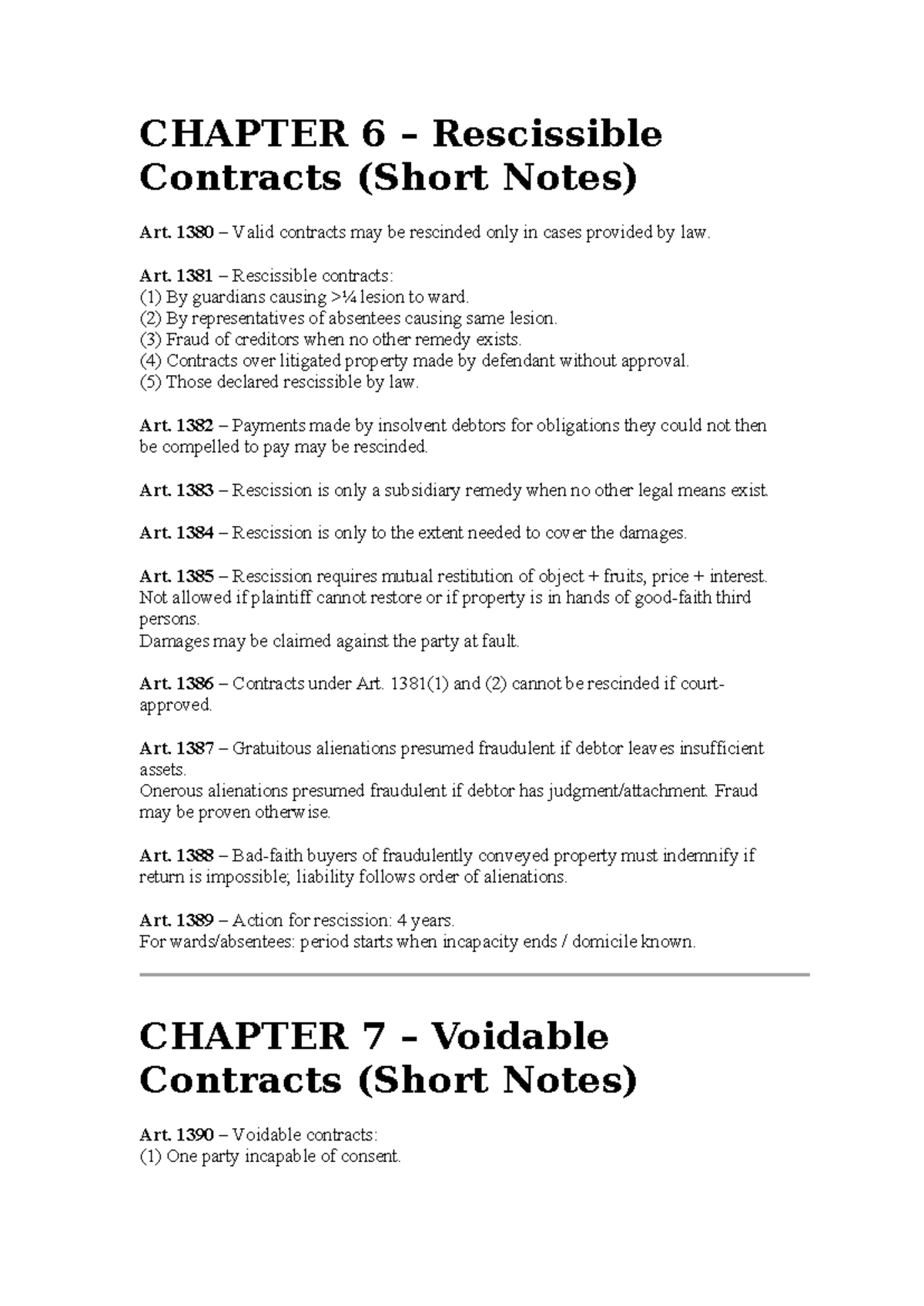 Chapter 6 8 Rescissible Voidable Unenforceable Contracts Short
