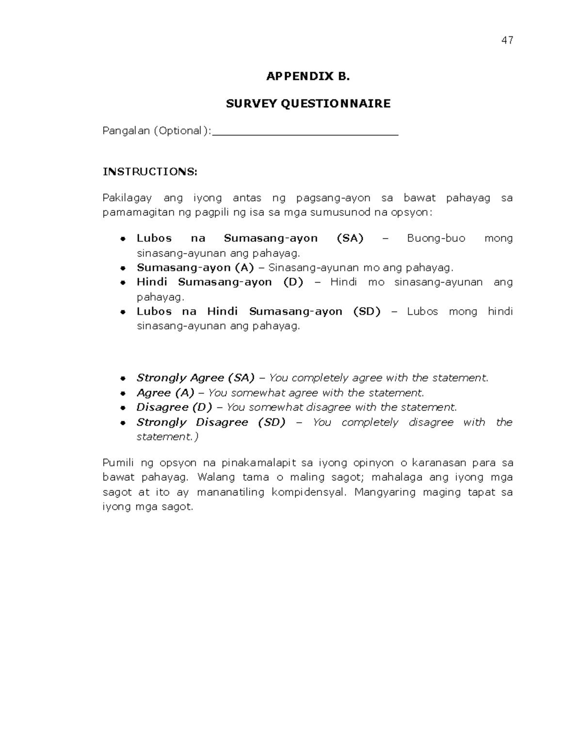 Survey Questionnaire on Traditional Healing Methods (Appendix B) - Studocu