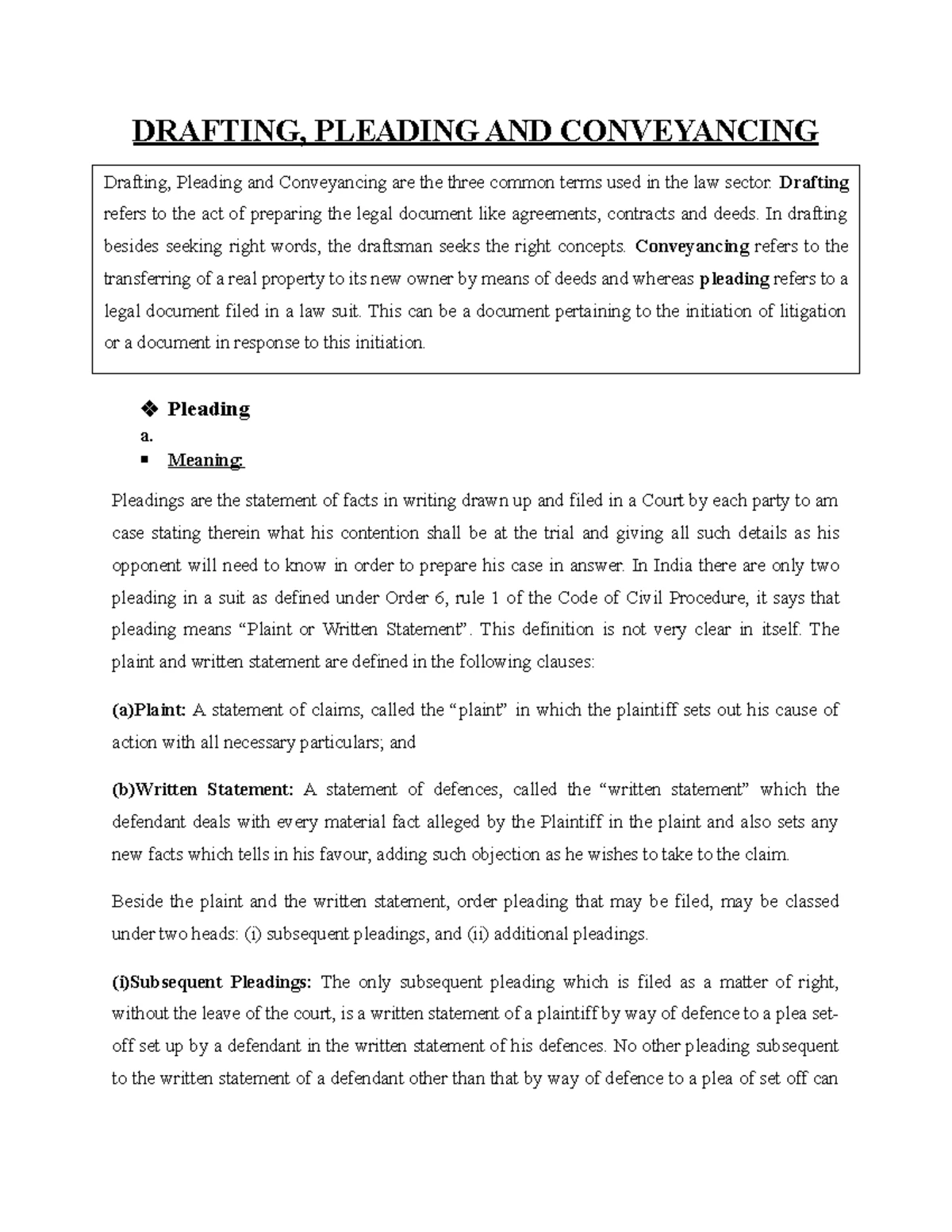 DPC Notes - perfect for academics - DRAFTING, PLEADING AND CONVEYANCING ...