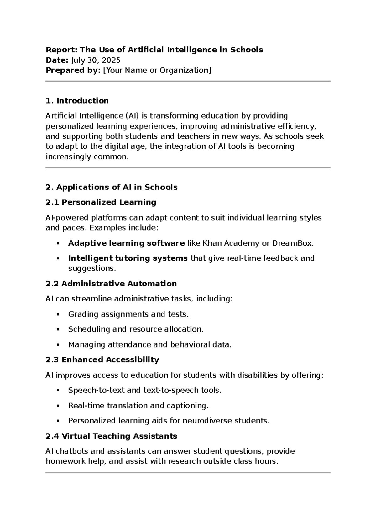 Report: The Use of AI in Schools - Insights and Challenges - Studocu