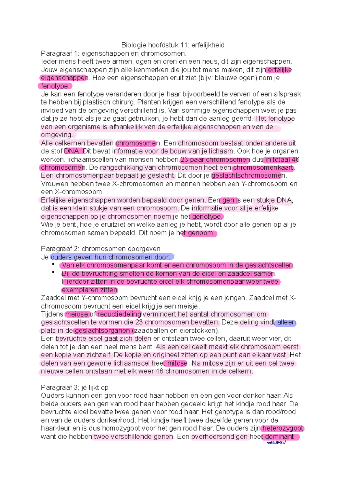 Hfst 11: Erfelijkheid en Chromosomen - Biologie VMBO4 Kopie - Studeersnel