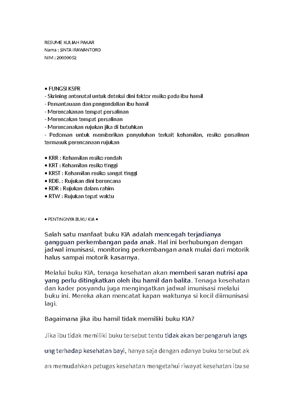 Resume Kuliah Pakar-1: Kesehatan Ibu dan Anak - Studocu
