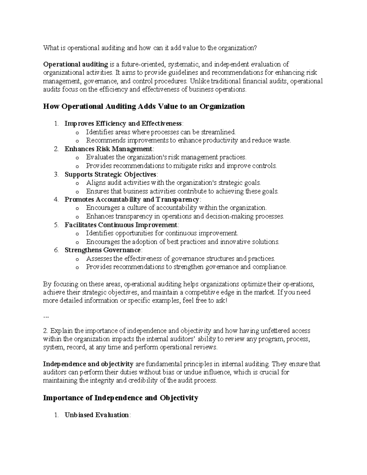 Chapter 1 Notes - What is operational auditing and how can it add value ...