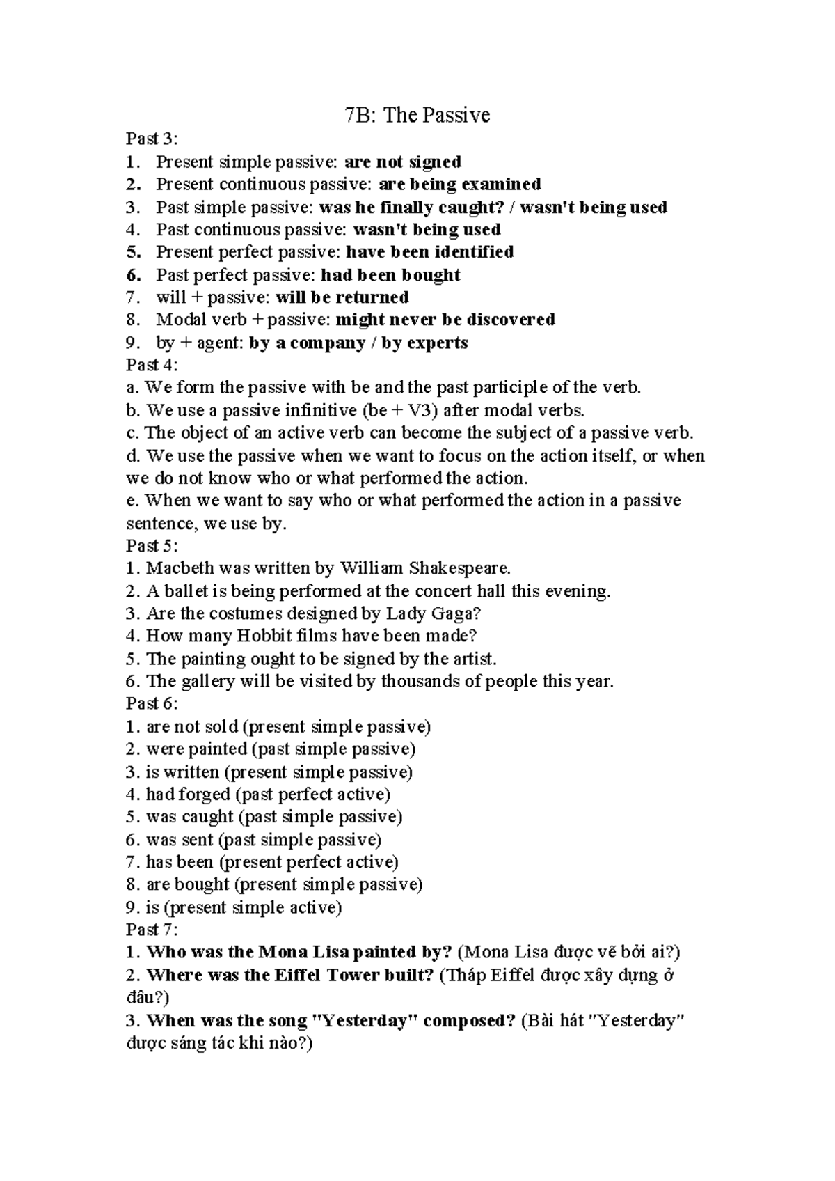 7B: Understanding Passive Voice in English Grammar - Studocu