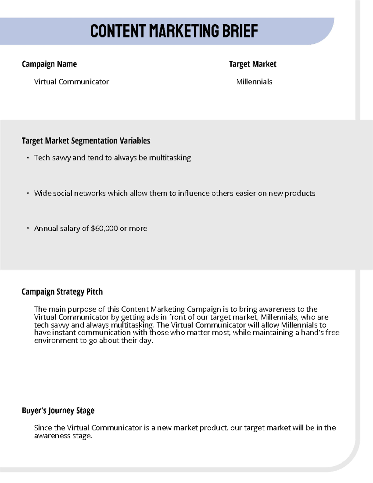 D176 Task 1 - Content Marketing Brief for Virtual Communicator - Studocu