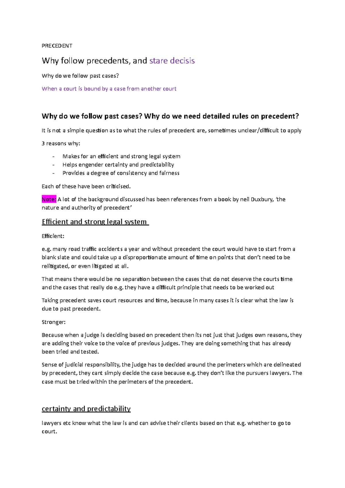 Precedent & Stare Decisis: Key Principles in Legal Systems - Studocu