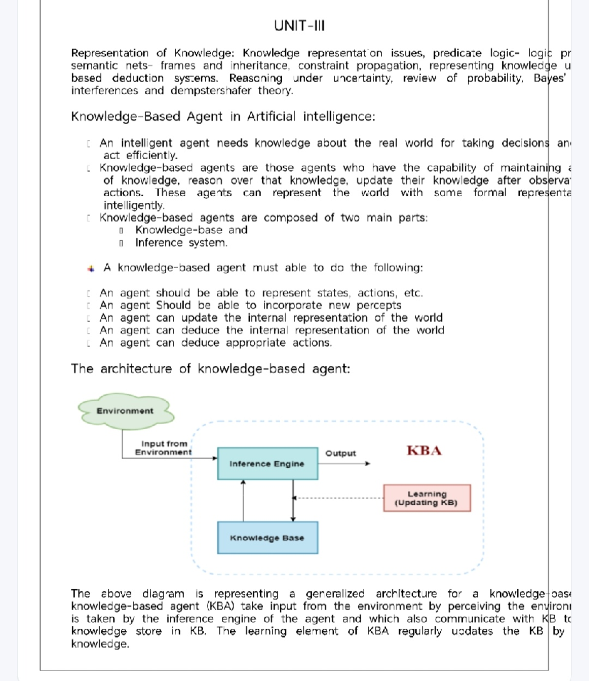 AI UNIT - 3: Knowledge Representation and Intelligent Agents - Studocu