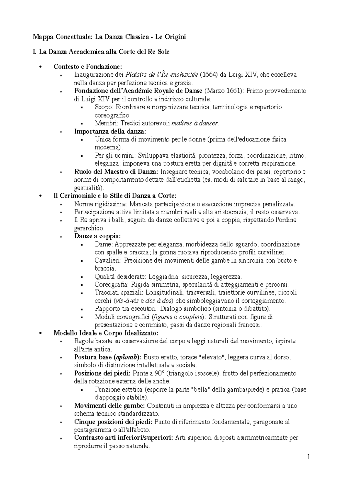 Mappa Concettuale: La Danza Classica e le Sue Origini - Studocu