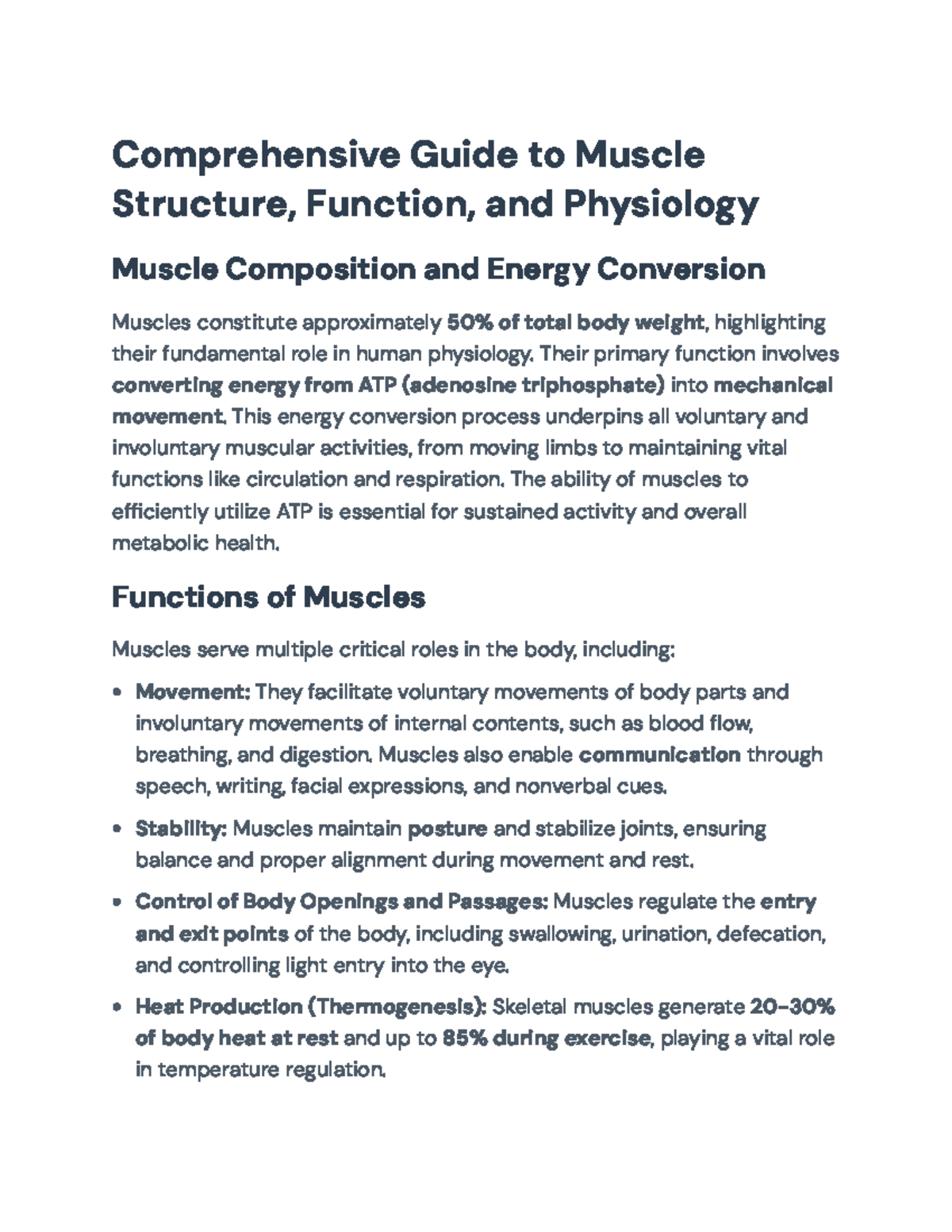 Comprehensive Overview of Muscle Structure and Function (BIO 101) - Studocu
