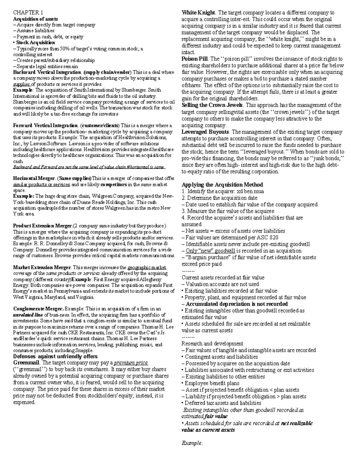 Cheat Sheet for ACCT 401: Exam 1 - Asset Acquisition and Mergers - Studocu