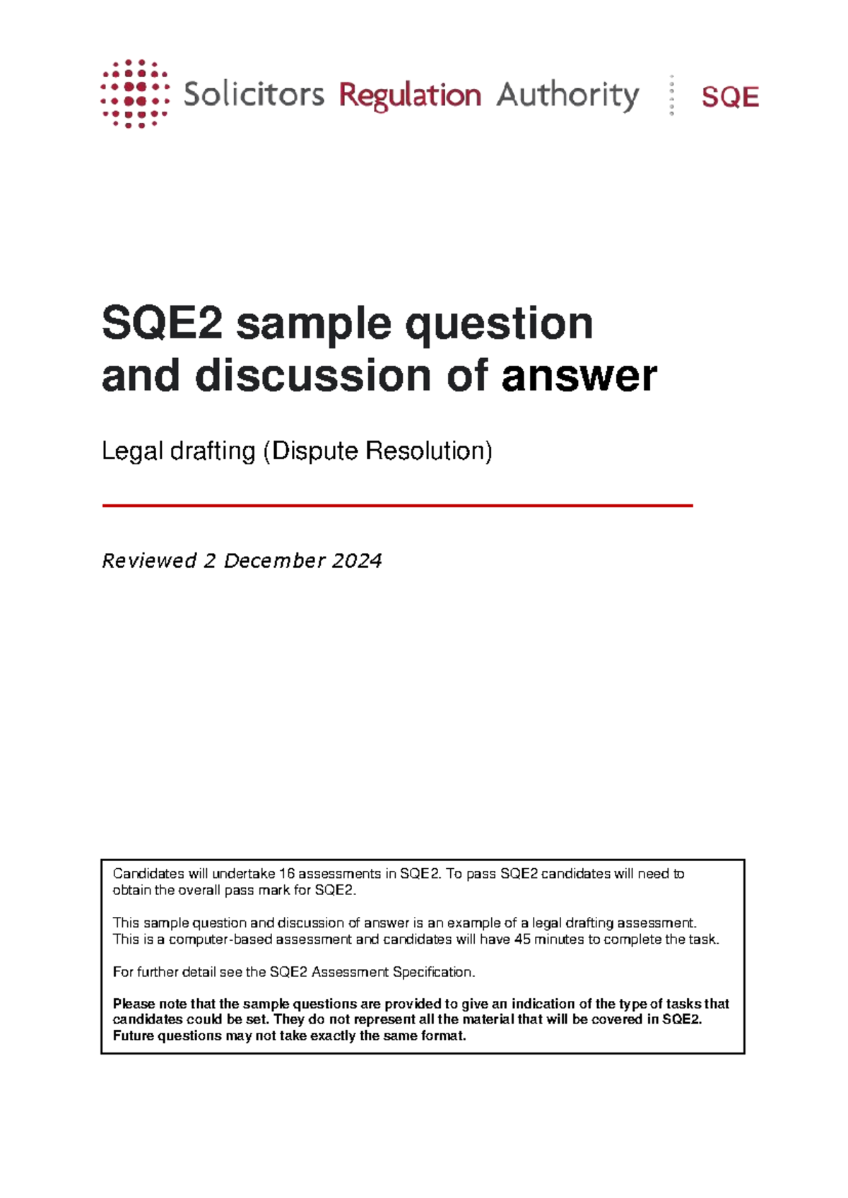 SQE2 Legal Drafting Sample Paper with Discussion of Answer - Studocu