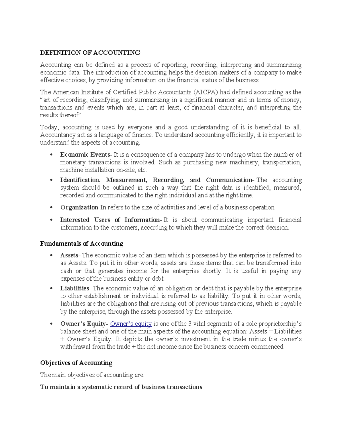 Introduction to Accounting Concepts and Principles - ACC101 - Studocu