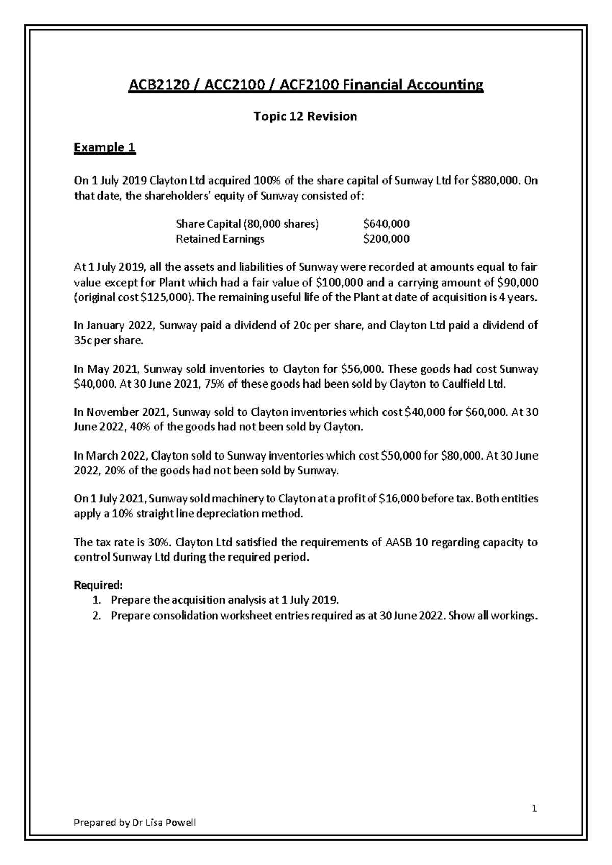 ACB2120/ACC2100/ACF2100 Financial Accounting Tutorial Questions ...
