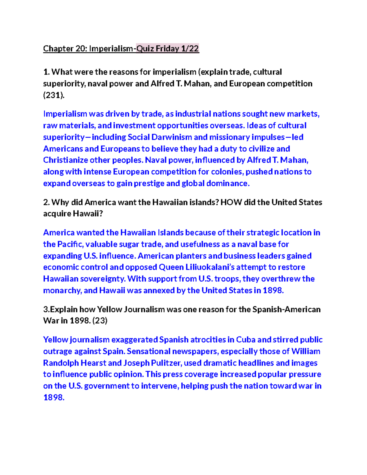Chapter 20-22 Notes: Causes of Imperialism & Progressive Era Reforms ...
