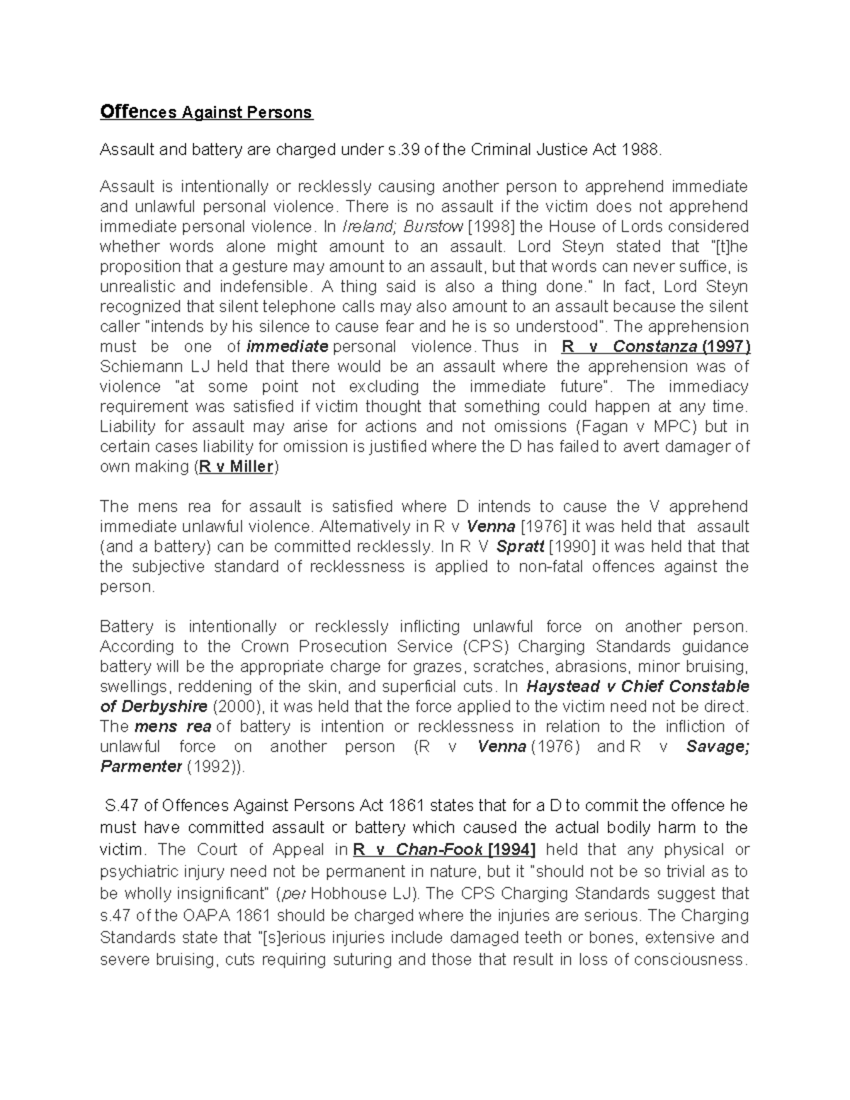 Siam-OAPA: Offences Against Persons Act 1861 - Assault & Battery ...