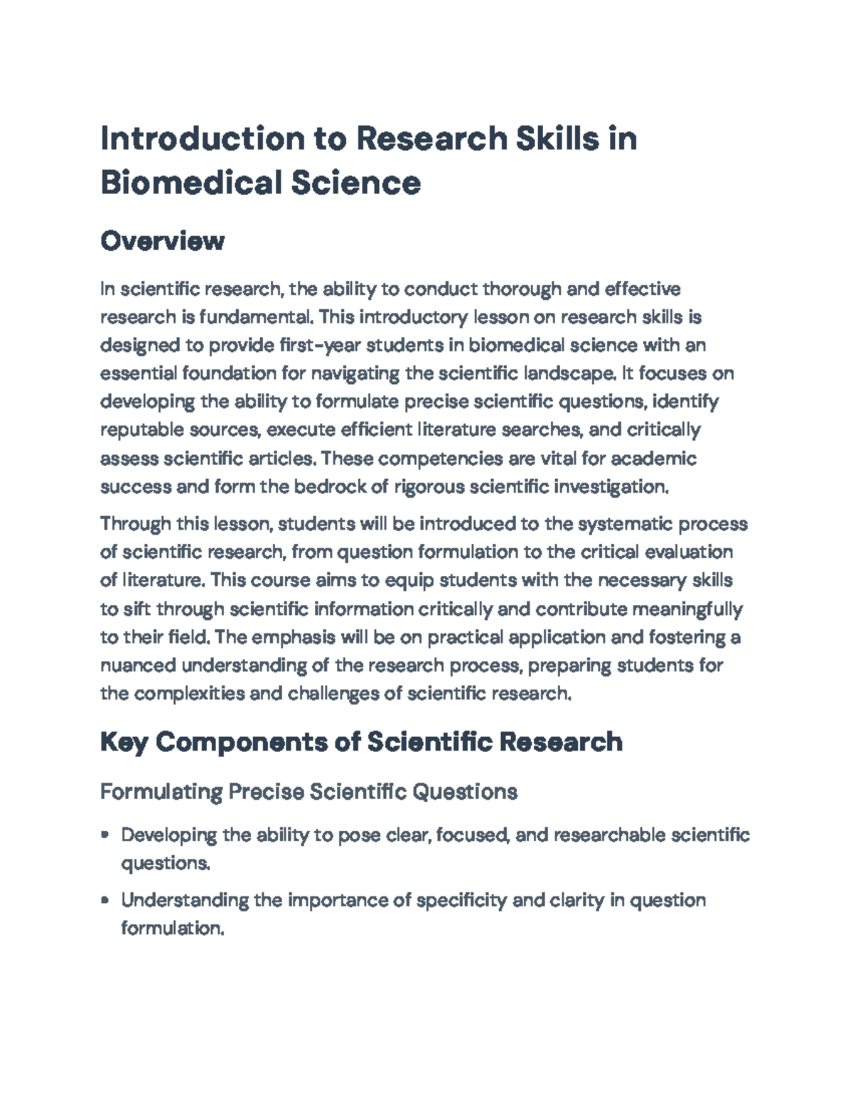 Introduction to Research Skills in Biomedical Science: Foundations for ...