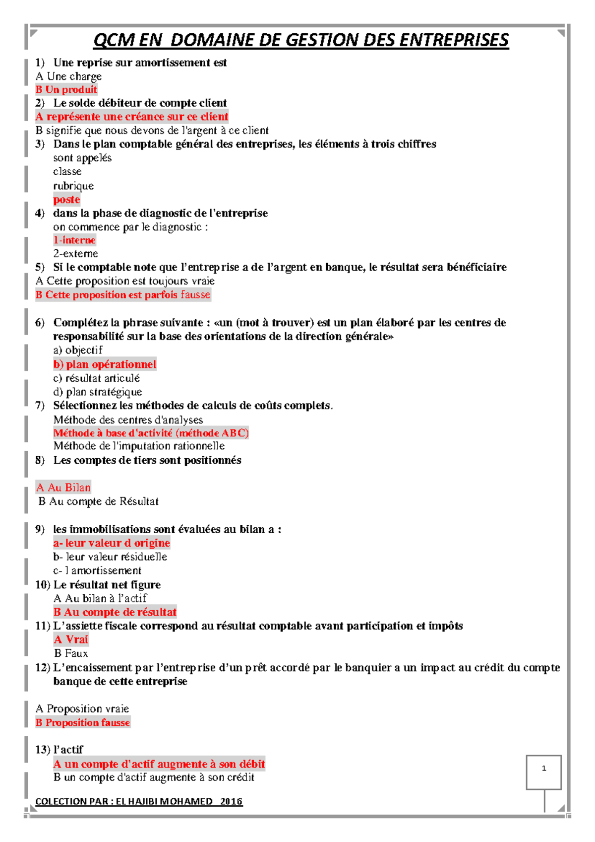QCM - Gestion des Entreprises (GBE 101) avec Corrigés Complet - Studocu