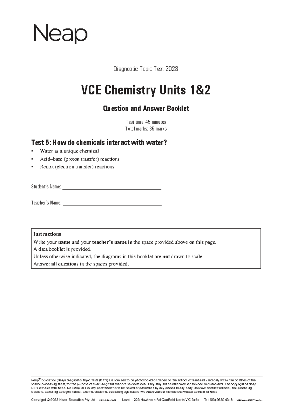 Test 5: Water, Acids, Bases, and Redox Reactions - VCE Chemistry Units ...