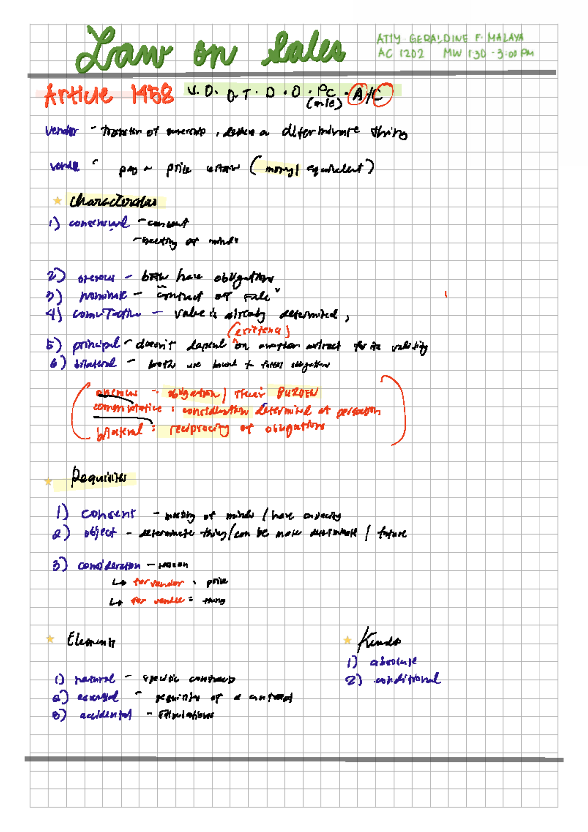 Law on Sales - Notes on Agency to Sell Contracts - Studocu
