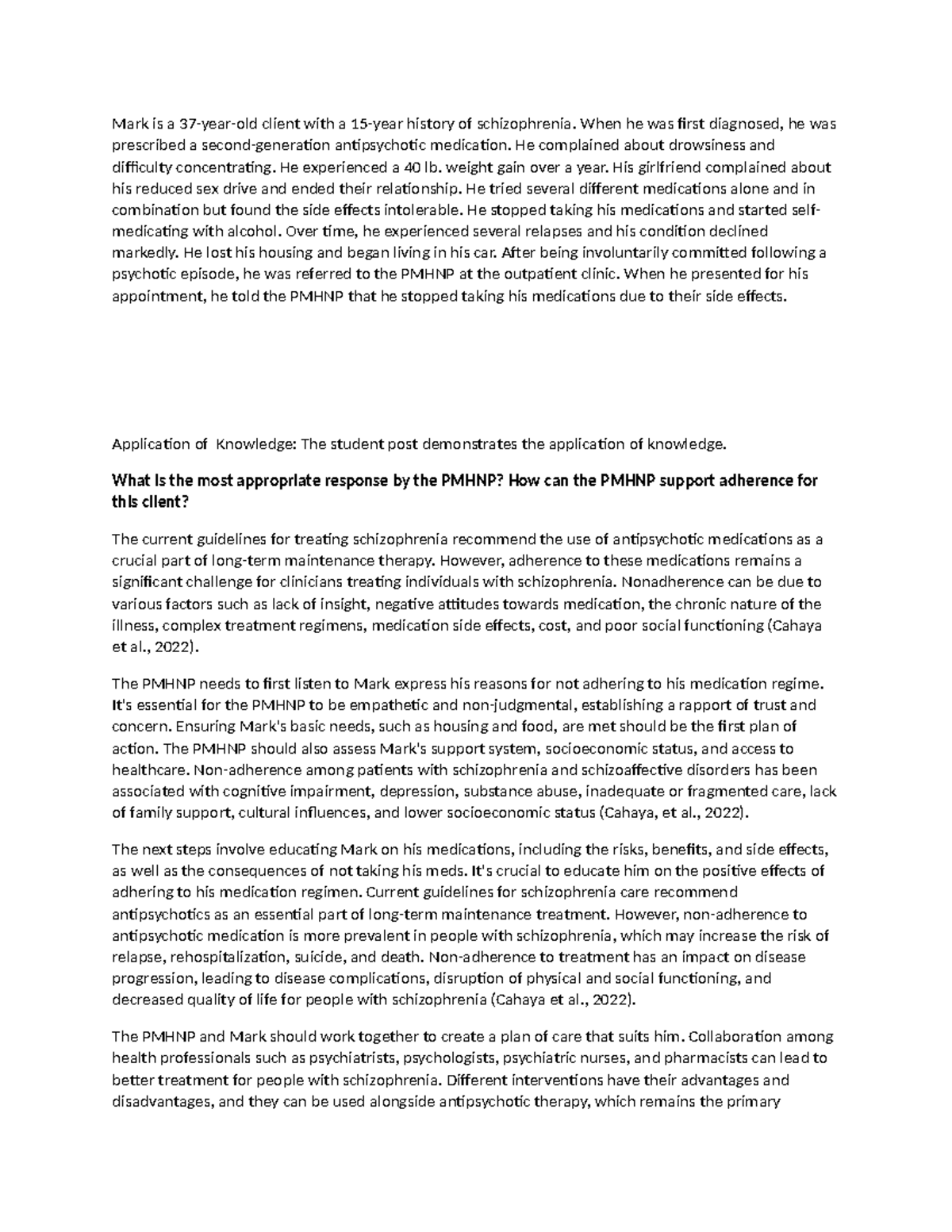 NR 547 Diff Dx: Week 3 Case Study on Schizophrenia Adherence Challenges ...