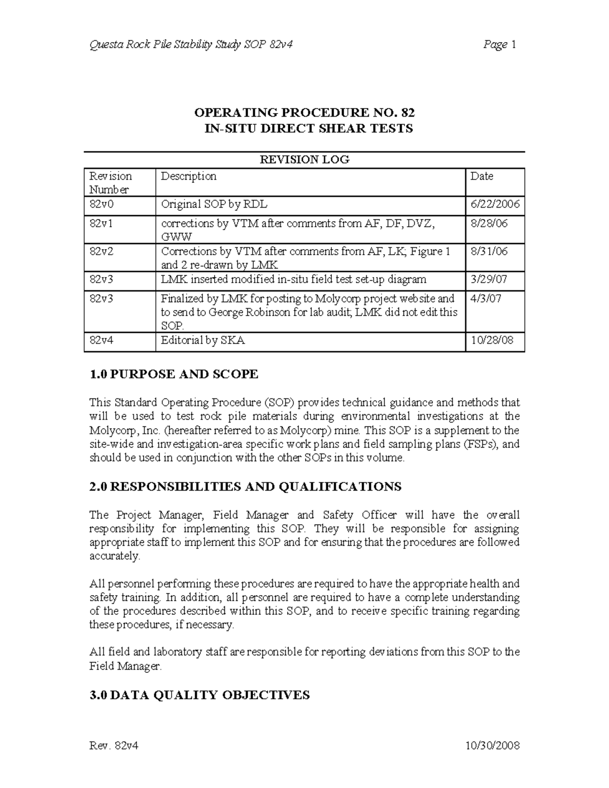 SOP 82v3 In Situ Direct Shear Testing Procedures and Guidelines - Studocu