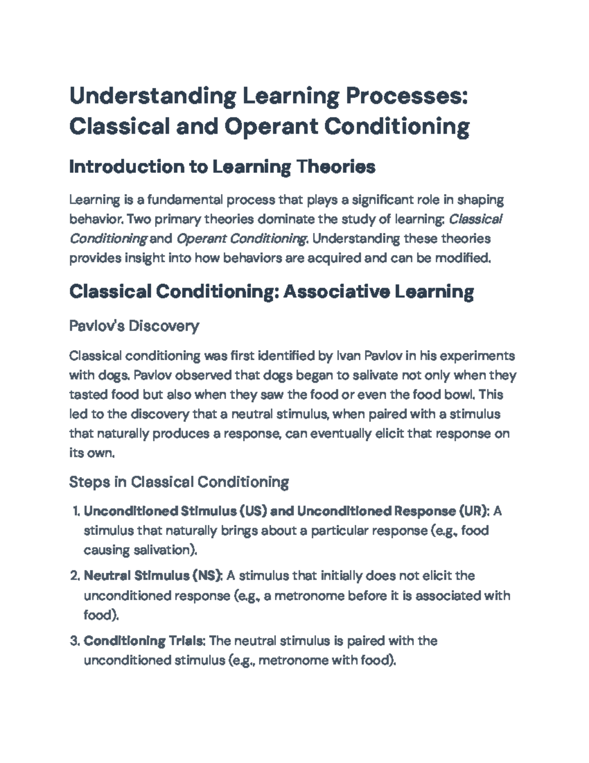 PSY101: Understanding Classical & Operant Conditioning Theories - Studocu