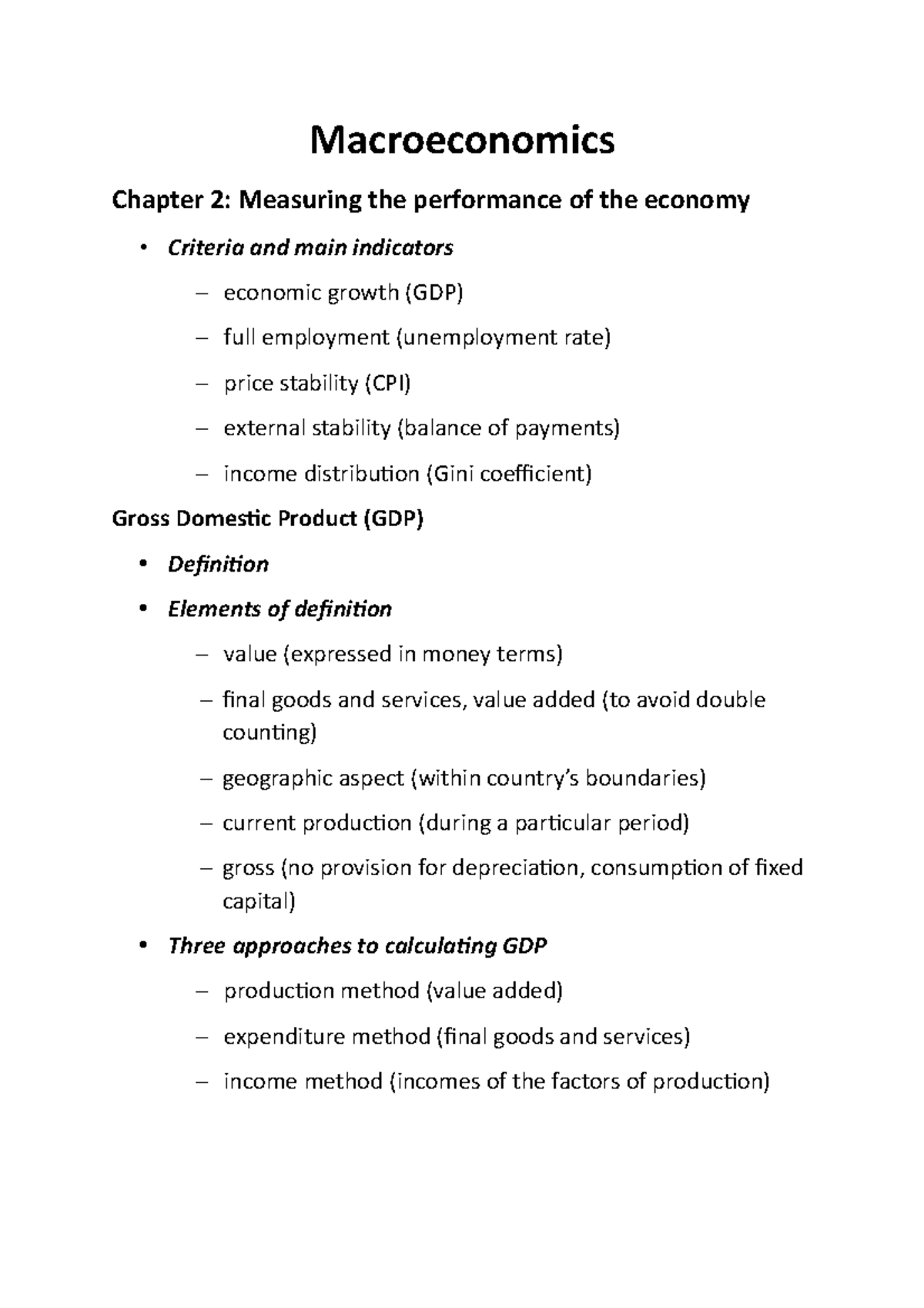 Chapter 2 Summary: Measuring Economic Performance (MACRO 101) - Studocu
